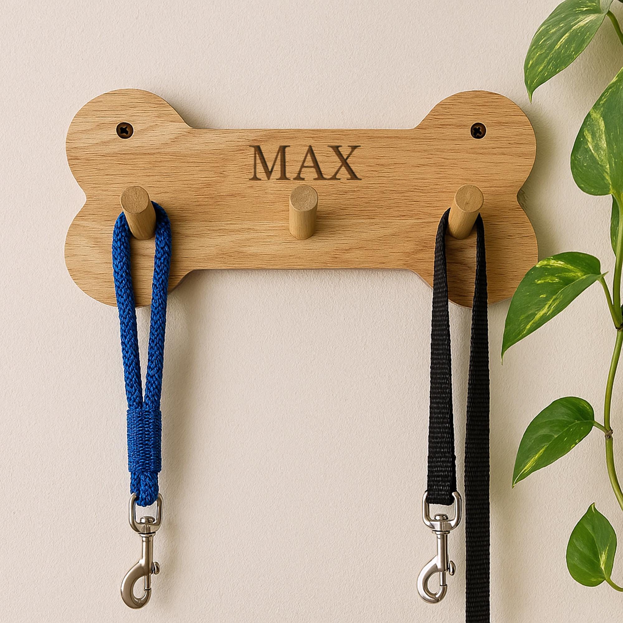 Personalised Dog Lead Holder | Wooden Dog Leash Hanger With 3 Hooks ...
