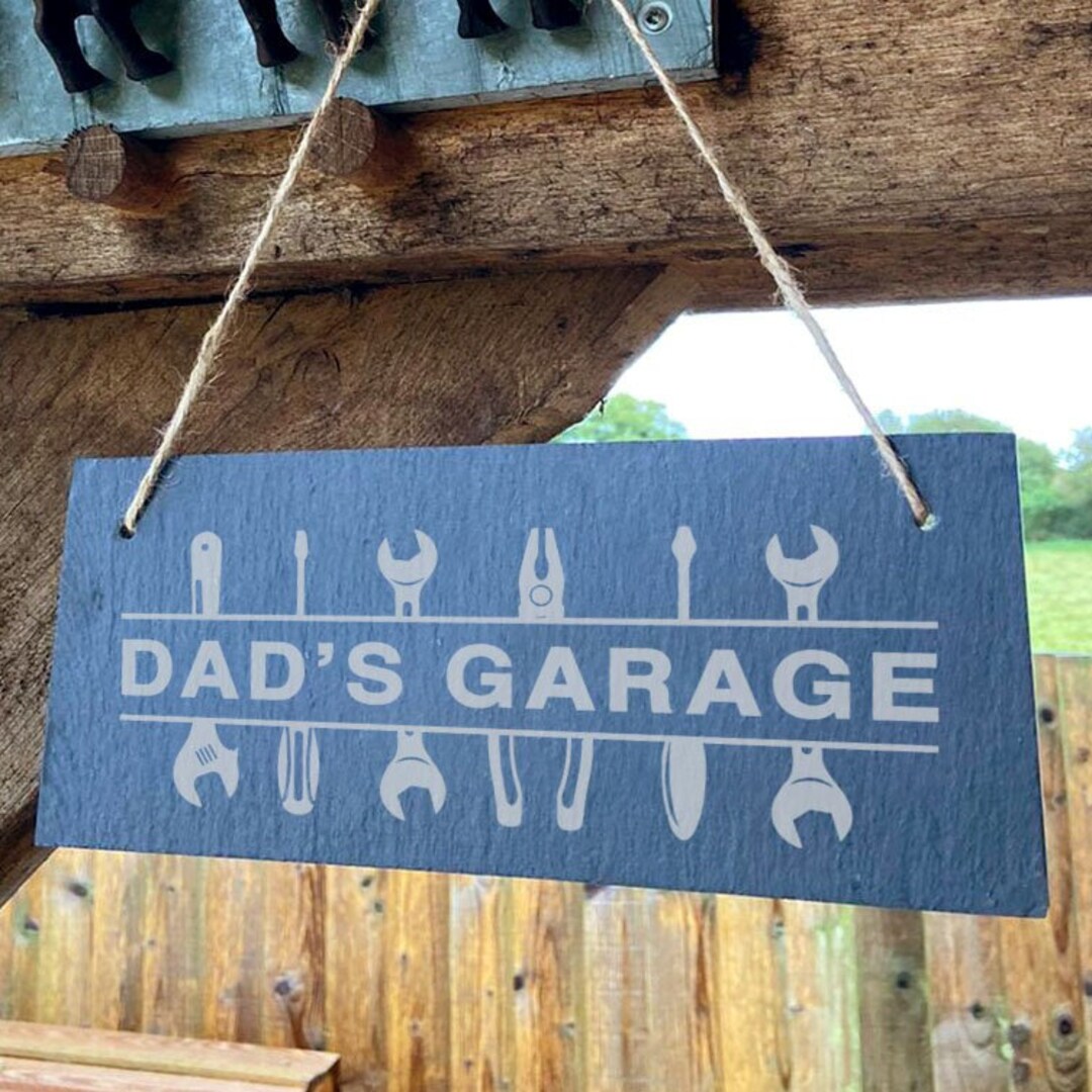 Dad's Garage Sign Personalised Hanging Slate Plaque Fathers Day Gift ...