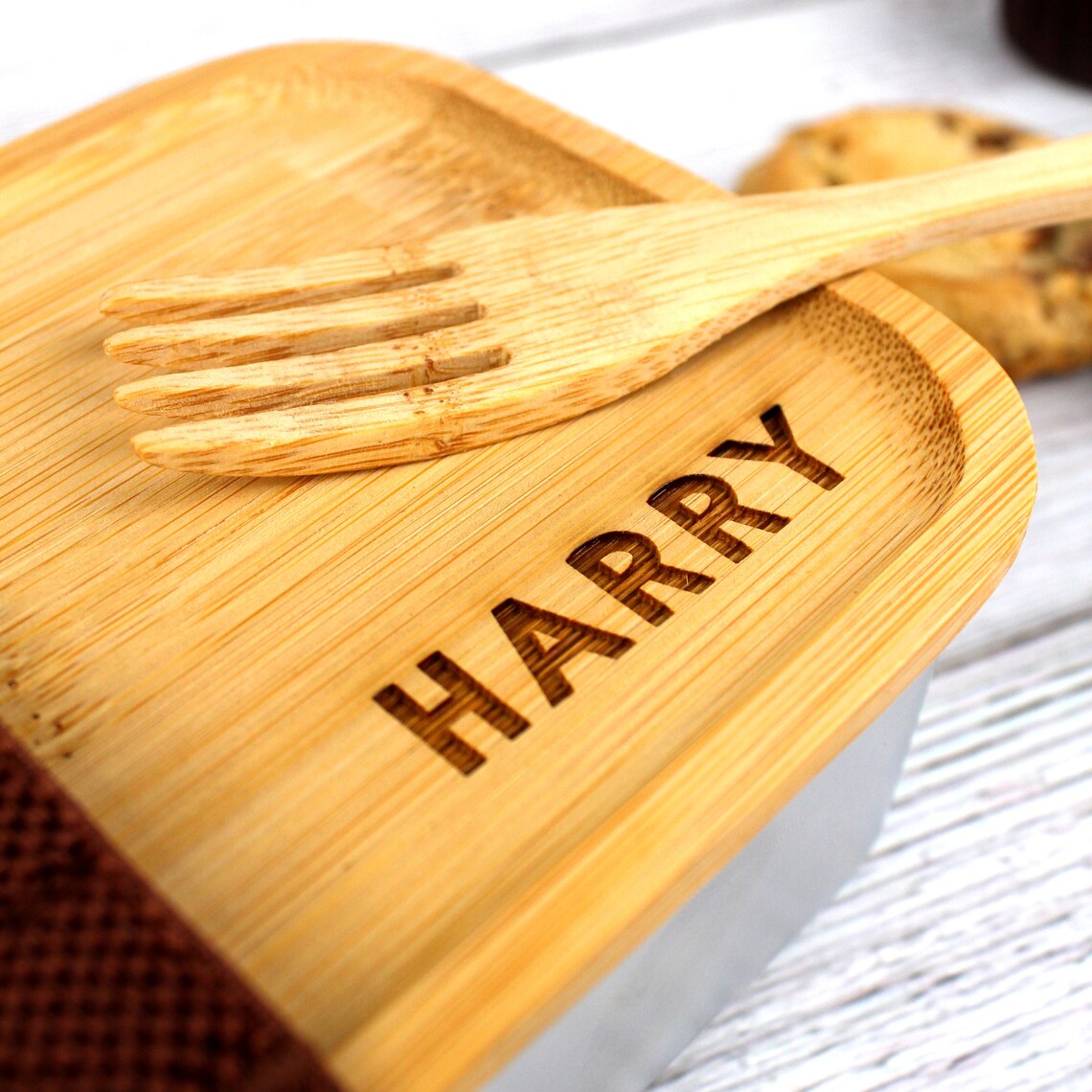 Personalised Metal and Wood Lunch Box With Engraved Wooden Bamboo Lid ...