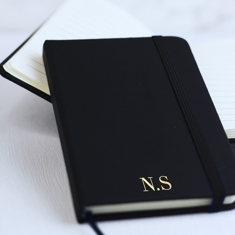 Initial Notebook With Lined White Paper Pages, Black Personalised A6 A5 ...