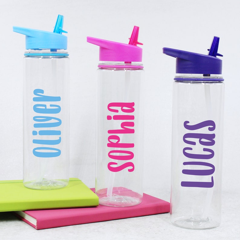 Personalised Water Bottle With Straw & Coloured Lid Custom Name Drinks ...