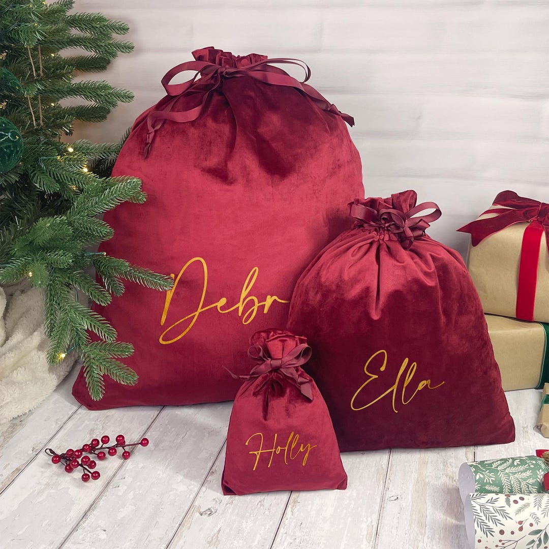Red Velvet Santa Sacks & Christmas Gift Bags, Custom Holiday Gifting ...