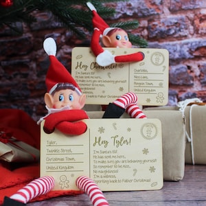 Personalised Elf Arrival Postcard, Wooden Christmas Elf in the Post ...