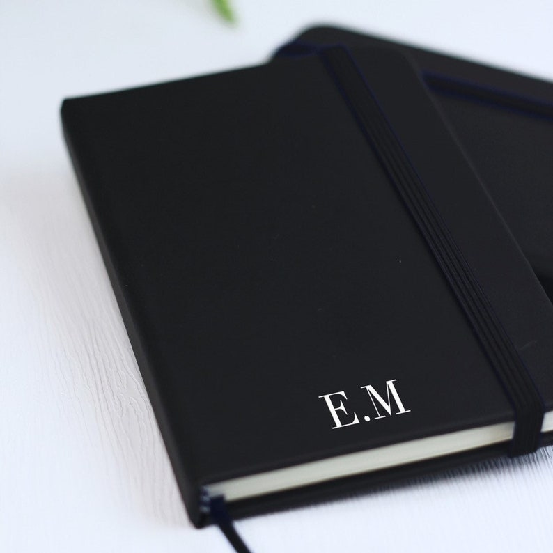 Initial Notebook With Lined White Paper Pages, Black Personalised A6 A5 ...