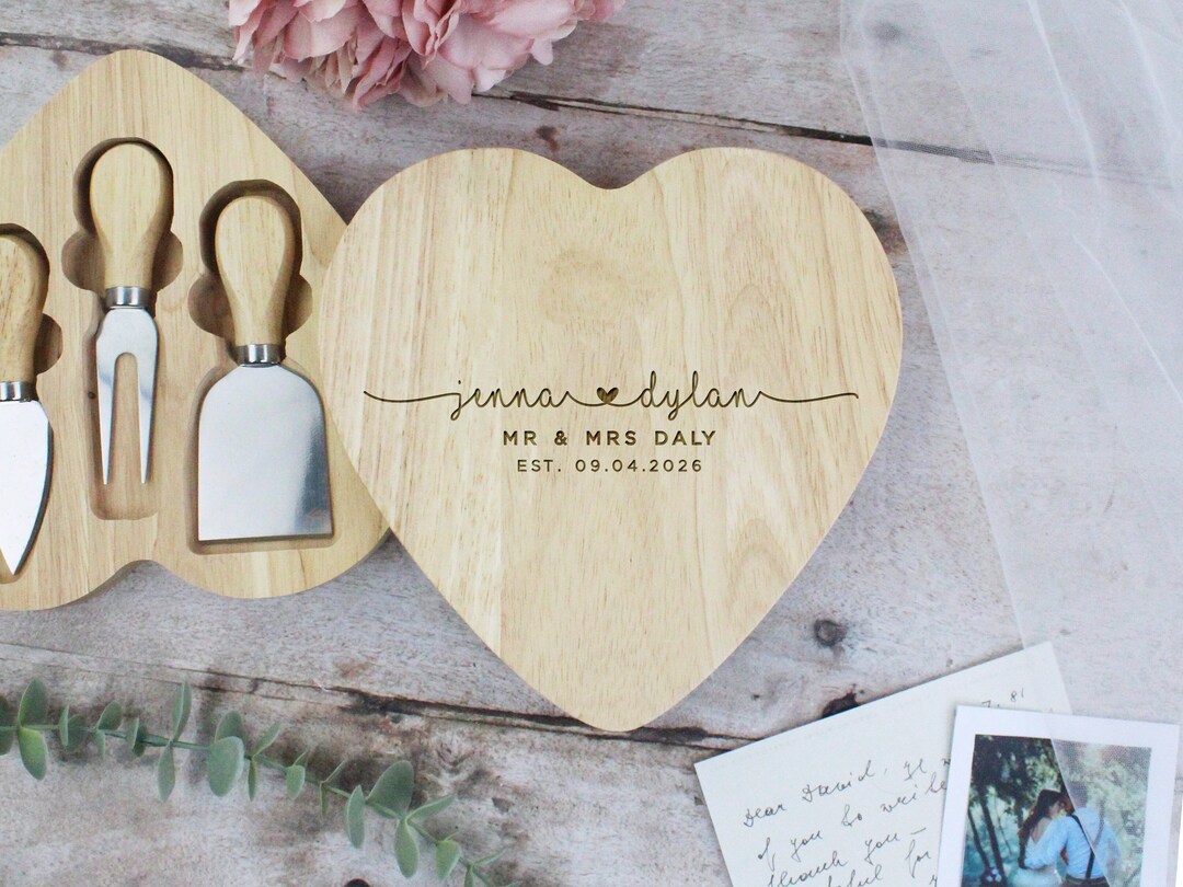 Personalised Wedding Gift, Couples Heart Cheese Board With Tools, Mr ...