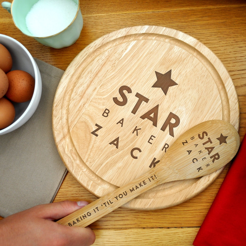 Personalised Baking Set, Wooden Chopping Board, 'star Baker' Wood ...