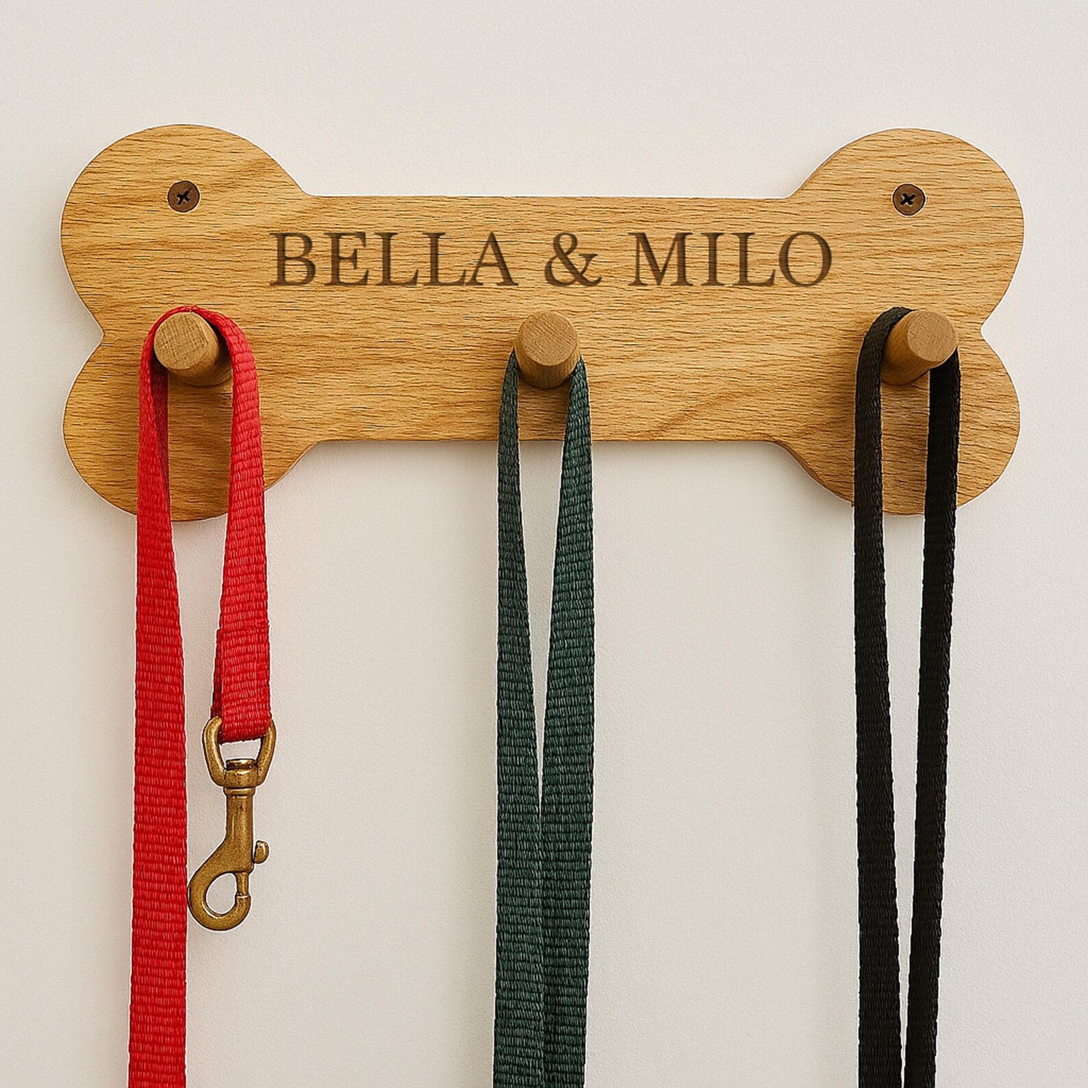 Personalised Dog Lead Holder | Wooden Dog Leash Hanger With 3 Hooks ...