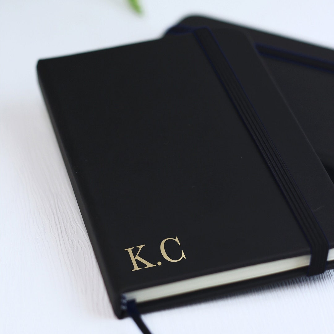Initial Notebook With Lined White Paper Pages, Black Personalised A5 ...