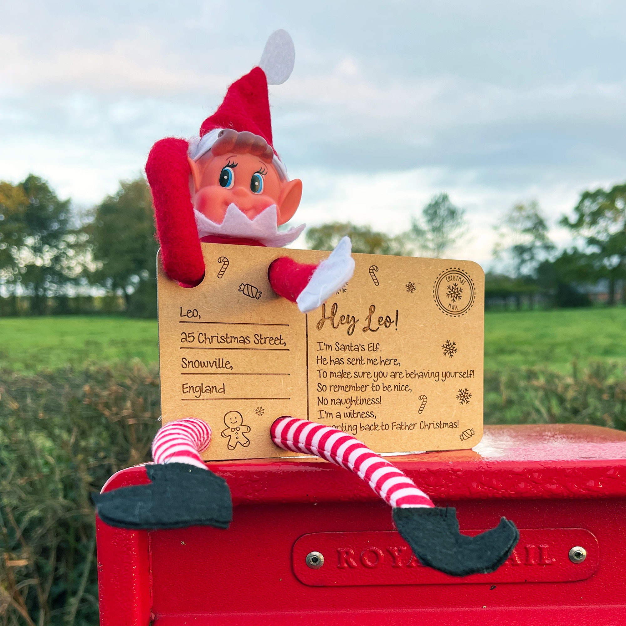 Elf Arrival Postcard Wooden Christmas Card Personalised - Etsy UK