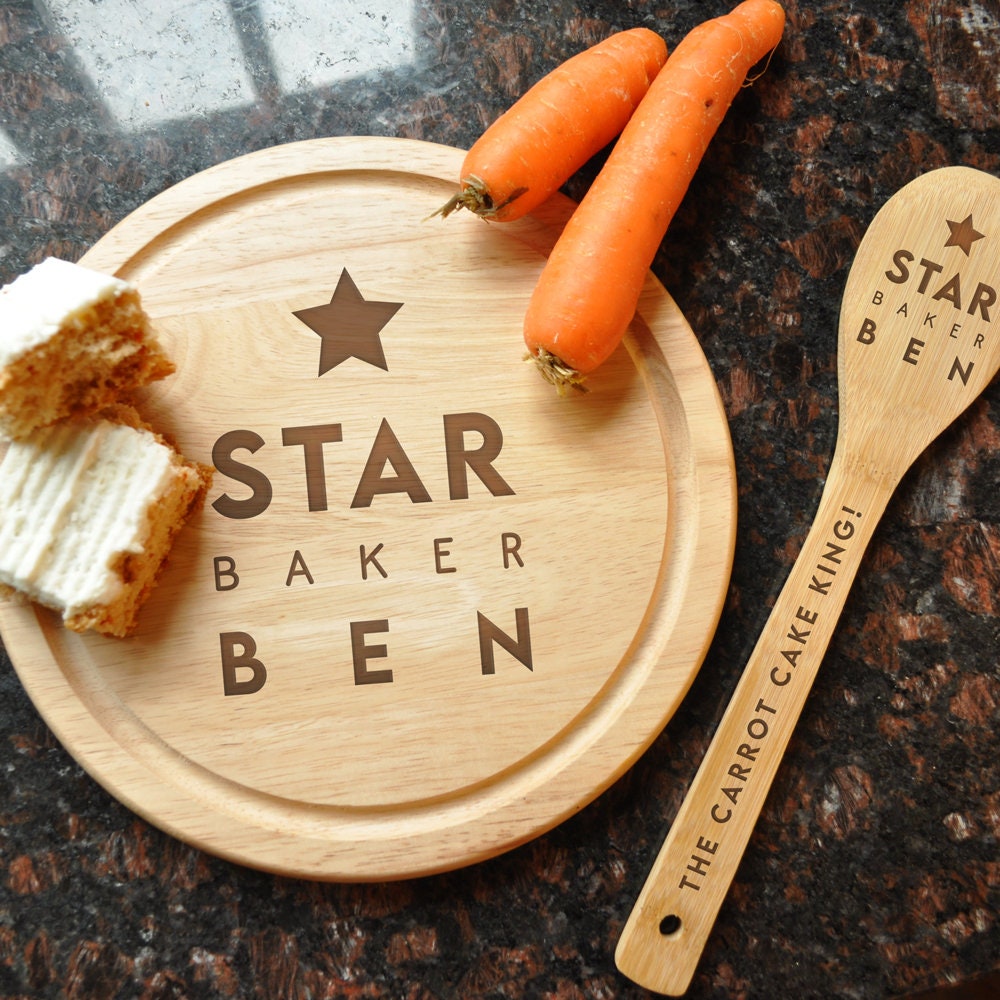 Personalised Baking Set, Wooden Chopping Board, 'star Baker' Wood ...