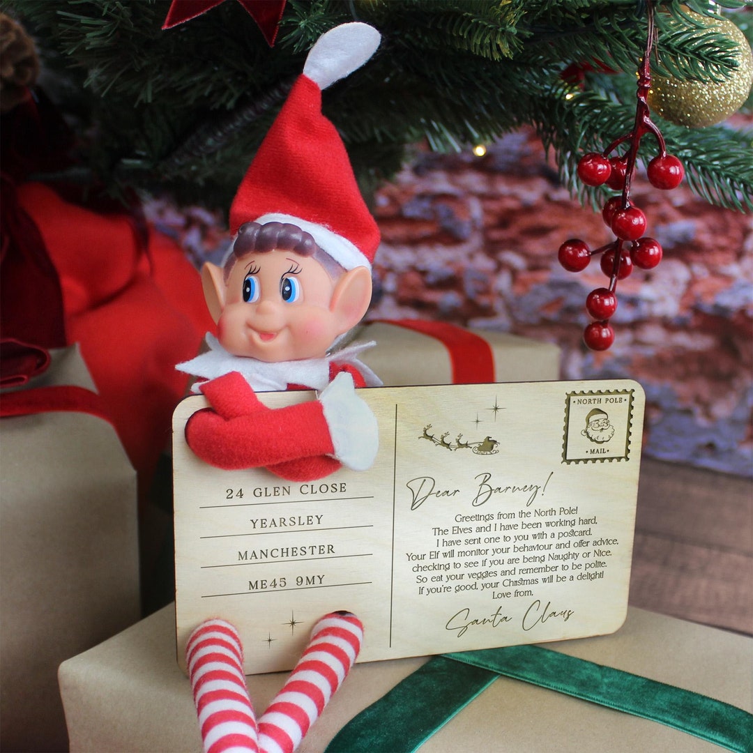 Elf Arrival Postcard, I’m Back Announcement, Elf Message, Wooden ...