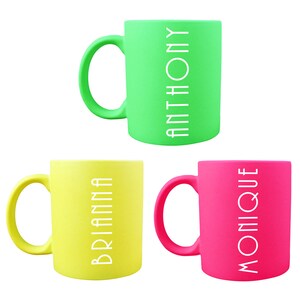 Personalised Neon Mug Yellow Pink Green Tea Coffee Cup Art | Etsy UK
