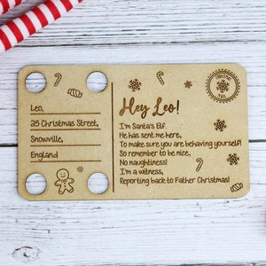 Elf Arrival Postcard Wooden Christmas Card Personalised - Etsy UK