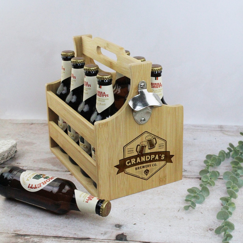 Grandad’s Brewery Beer Bottle Crate, Wooden Beer Box With Bottle Opener ...