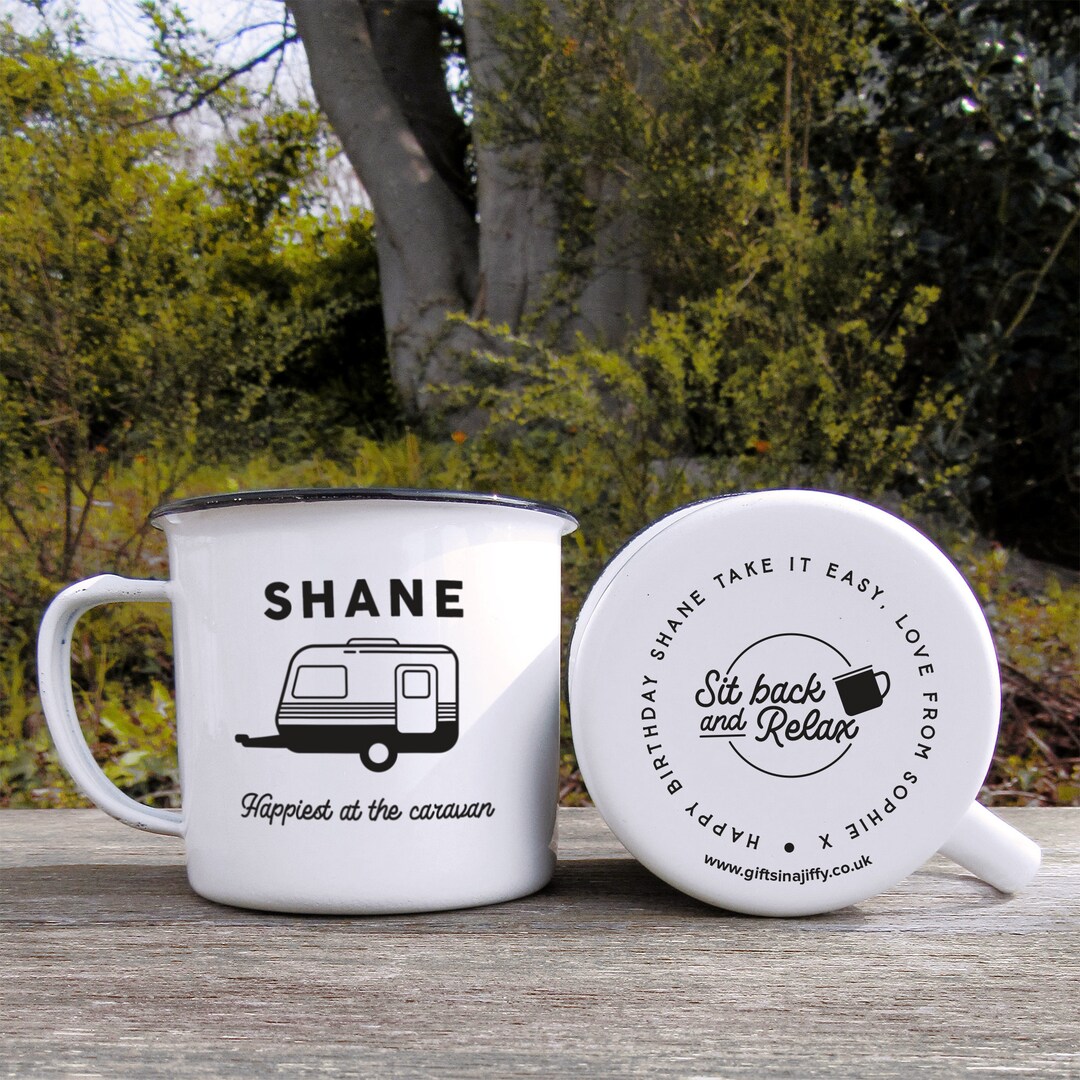 Personalised Caravan Mug, 13oz Travel Camping Enamel Coffee Mug for ...