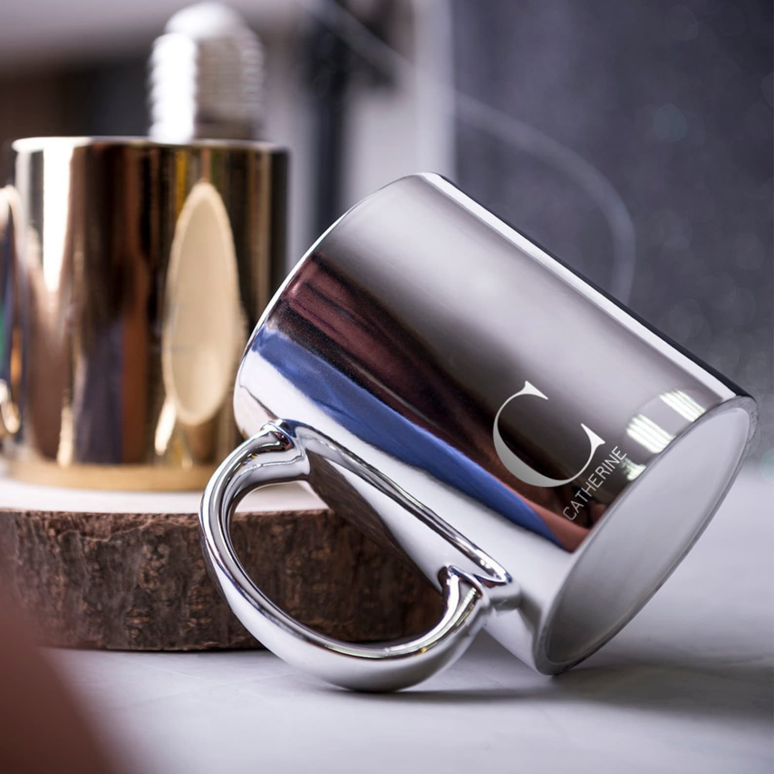 Personalised Metallic Coffee Mug - Ceramic 350ml Silver Gold Tea Cup ...