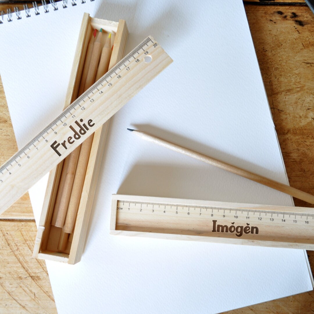 Personalised Pencil Case, Wooden Kids Colouring Stationary, Laser ...