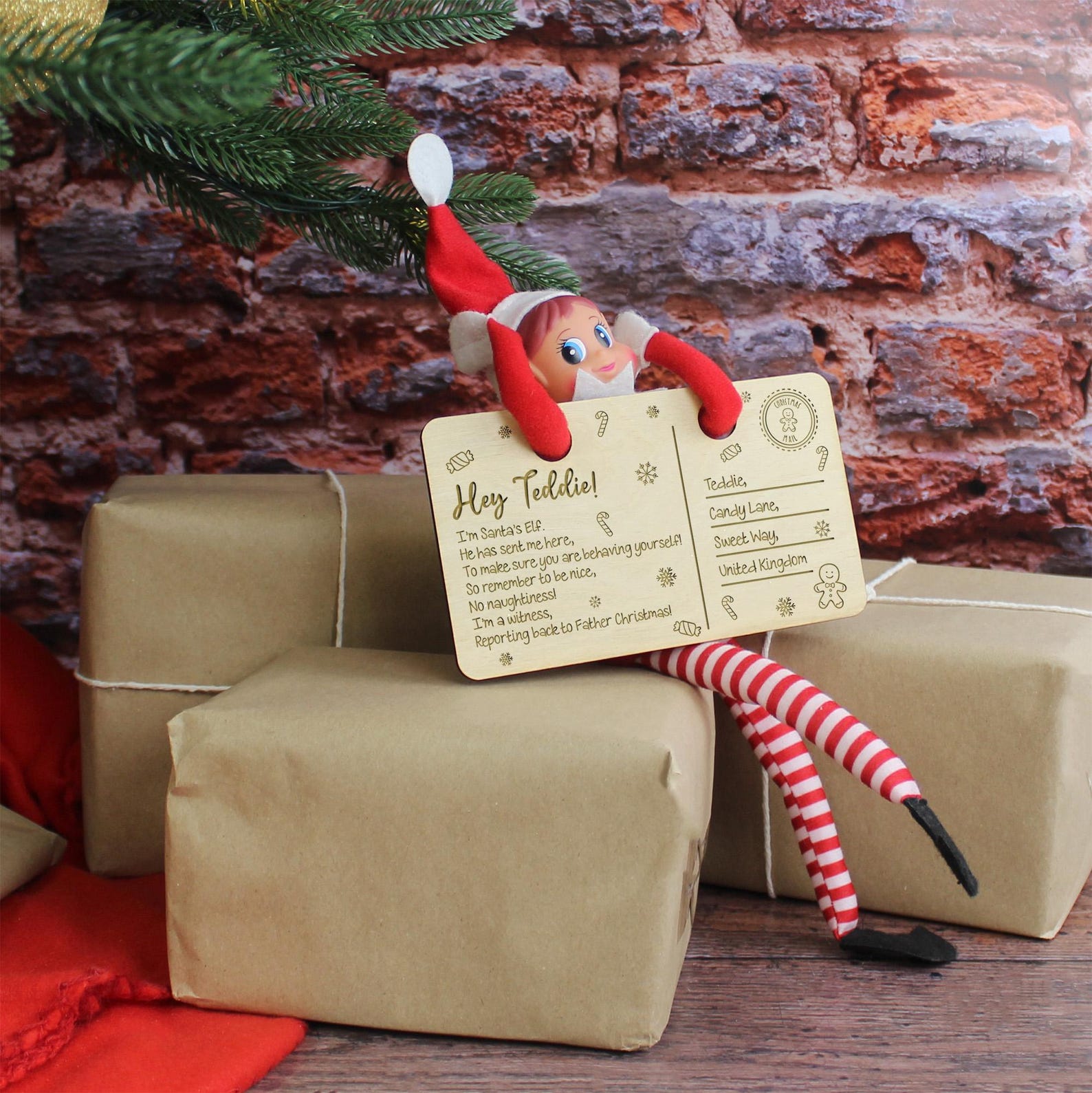Personalised Elf Arrival Postcard, Wooden Christmas Elf in the Post ...