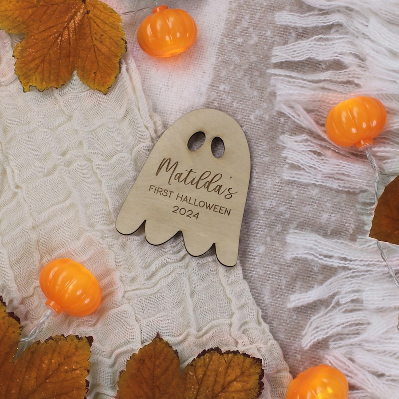 Personalised Baby's First Halloween Milestone Disc, Wooden Ghost 1st ...