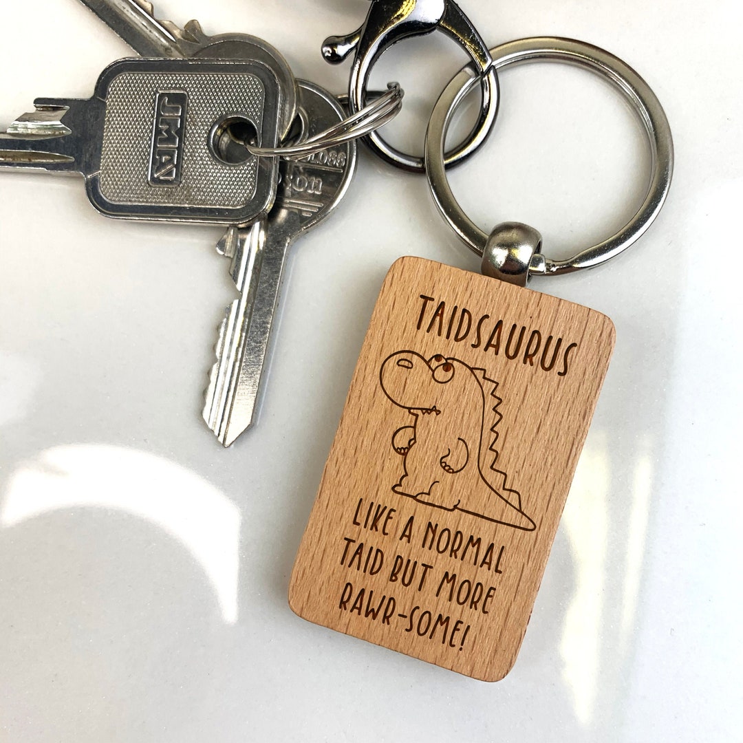 Fathers Day Gift, Taidsaurus, Dinosaur Keyring, Wooden Rectangle Key ...