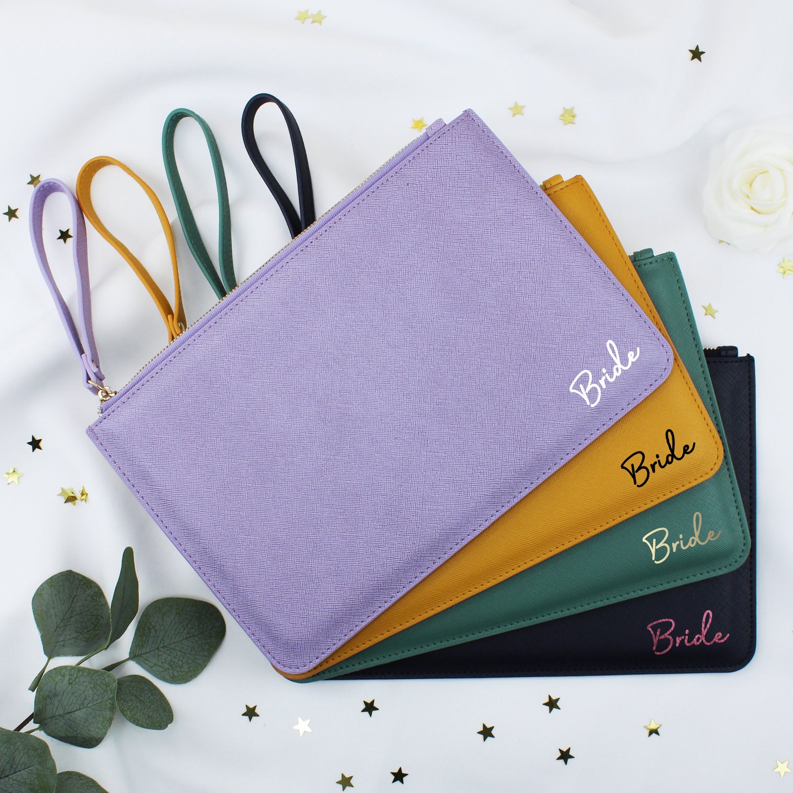 Bride Clutch Bag, Wedding Day Wristlet Personalised With the Word Bride ...