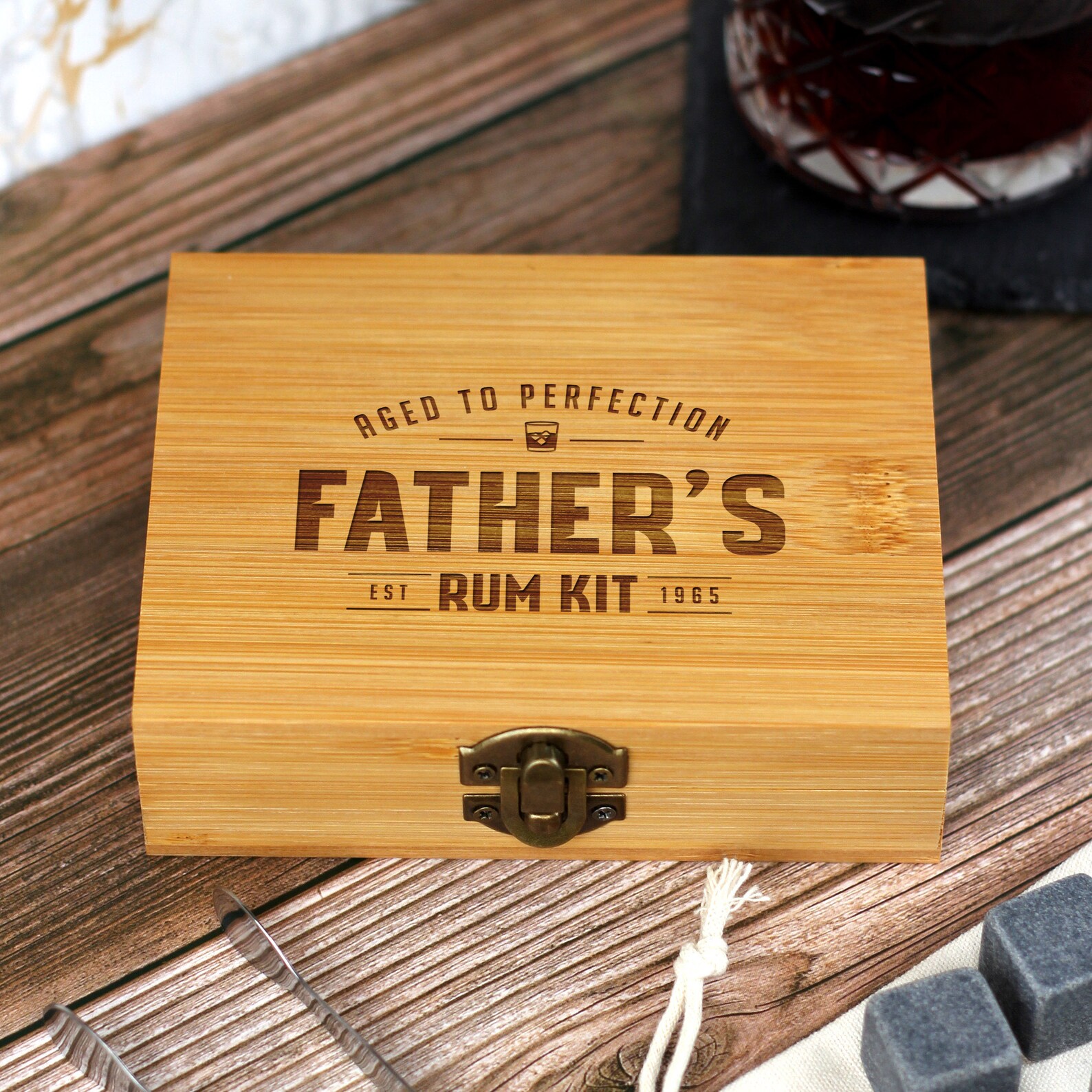 Personalised Rum Stones Set With Metal Tong, Dad's Rum Rocks Kit, 9 ...