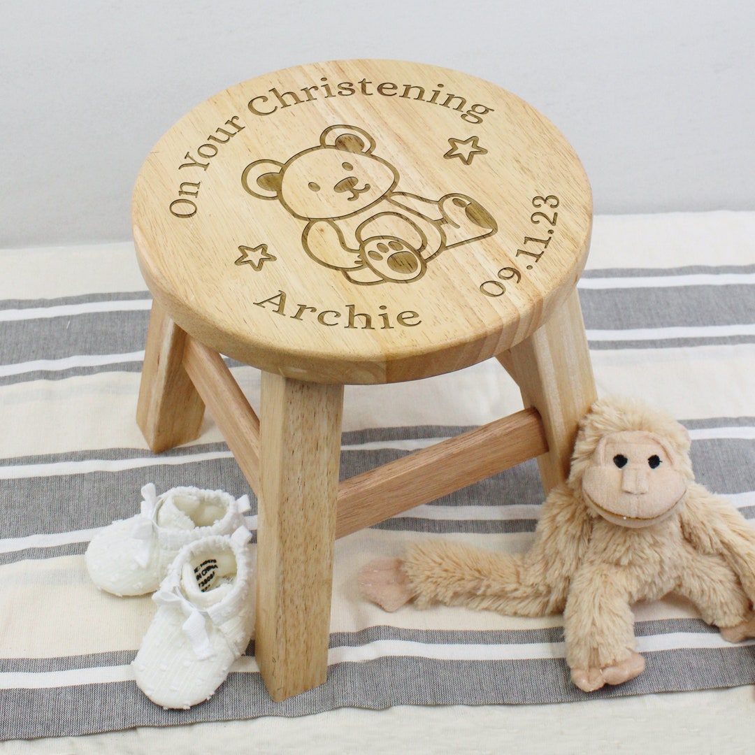 Personalised Childs Wooden Stool on Your Christening Chair Name & Date ...
