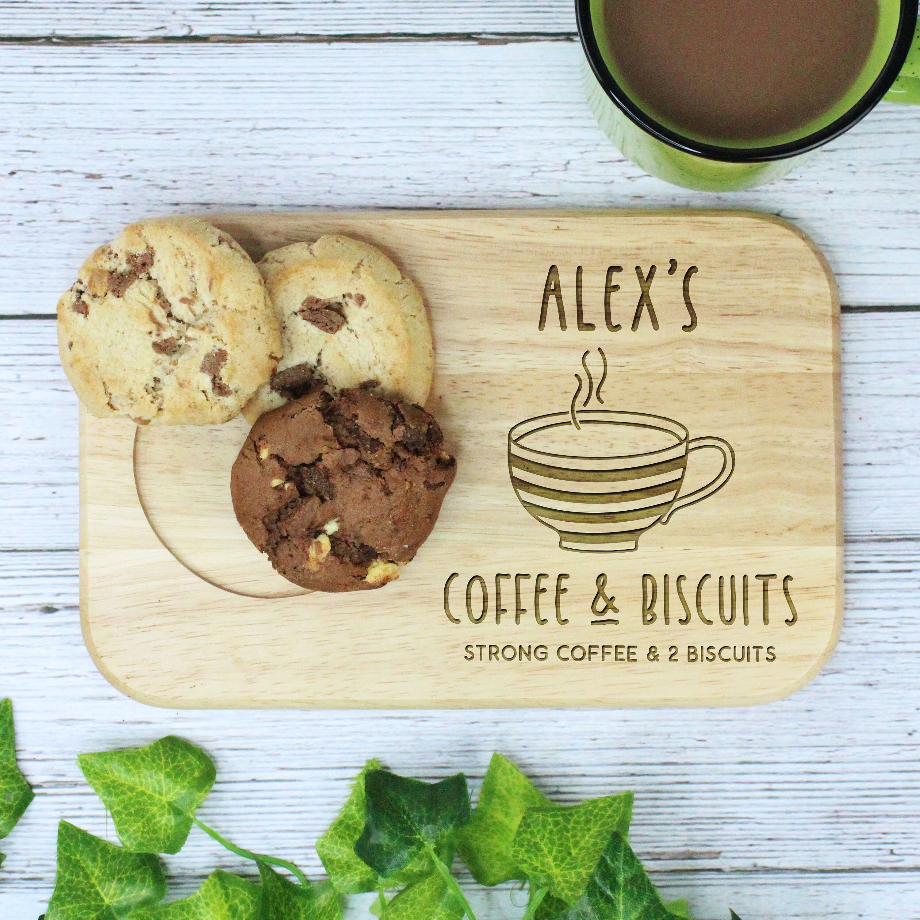 Personalised Coffee & Biscuits Board With Cup of Coffee Mug Option ...