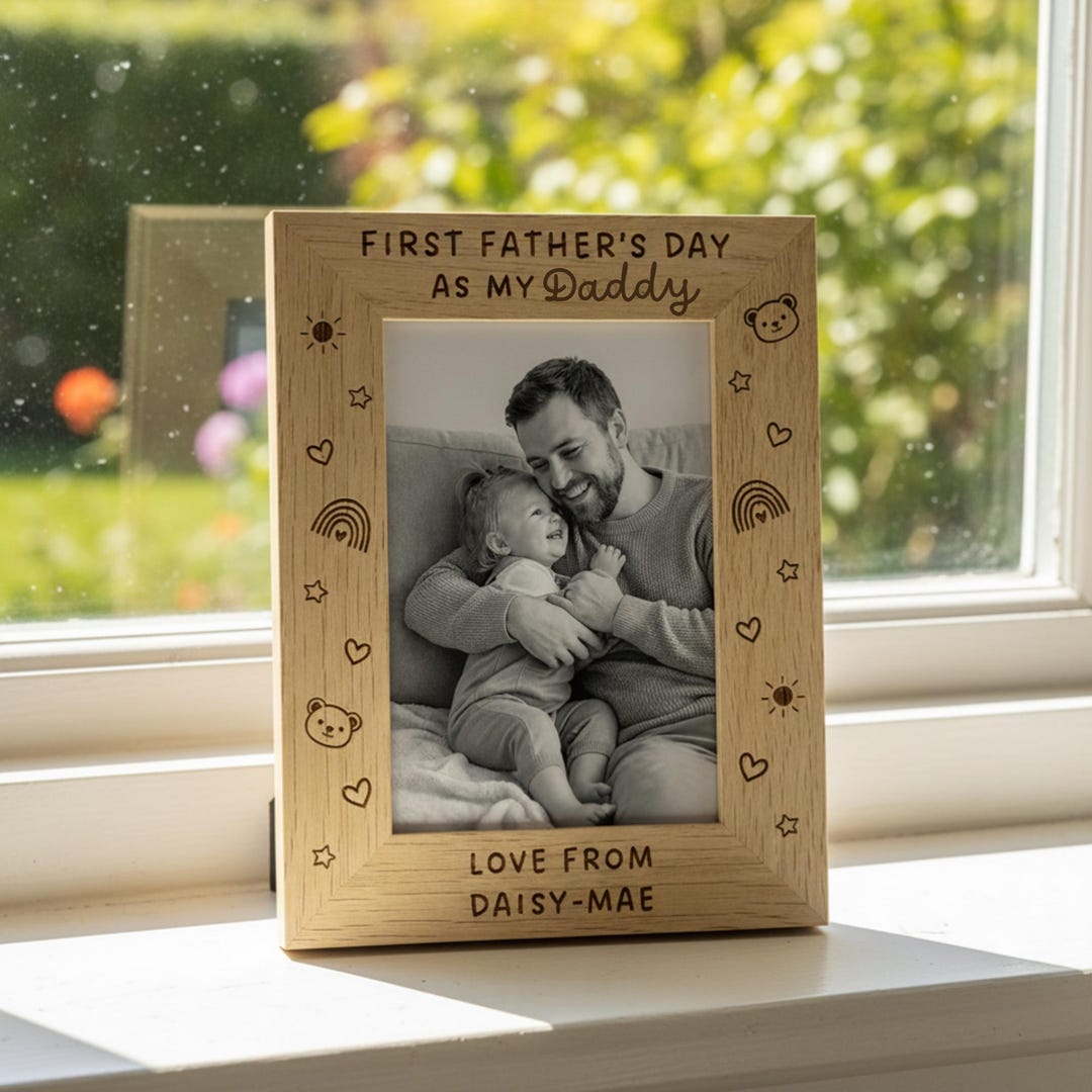 First Father's Day Photo Frame Personalised Dad Gift 4x6 Wooden Frame ...