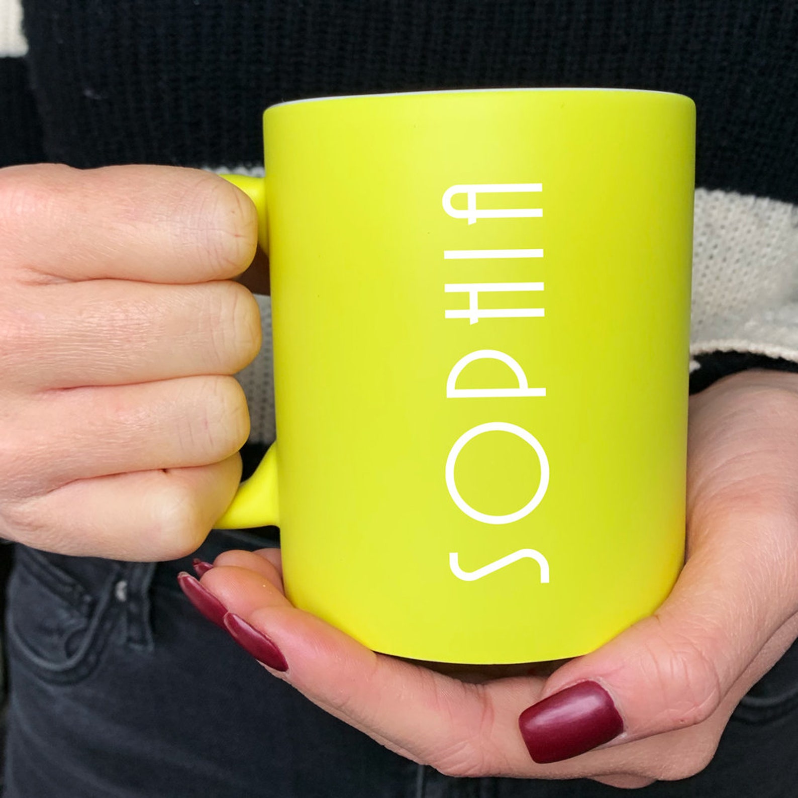 Personalised Neon Mug Yellow Pink Green Tea Coffee Cup Art | Etsy UK