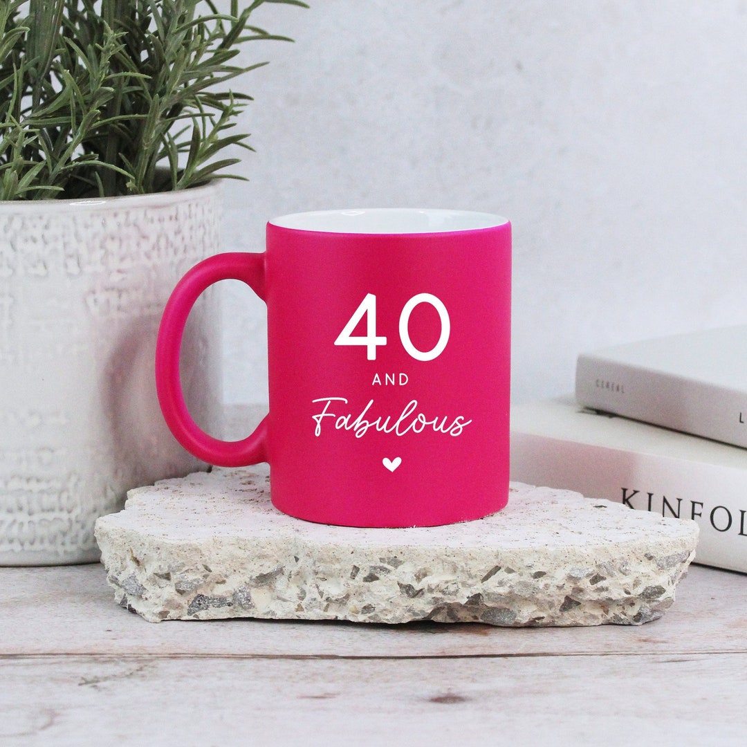 Personalised Neon Pink Mug, 40 & Fabulous Ceramic Coffee Cup, Milestone ...