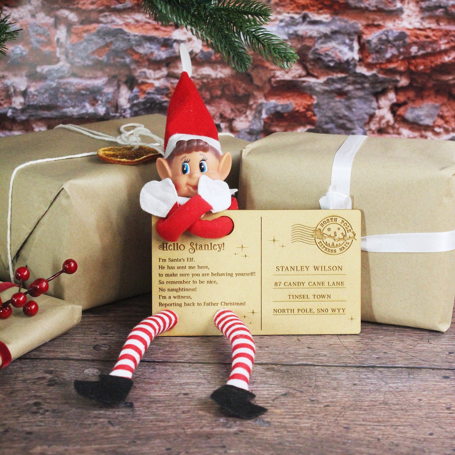 Elf Arrival Postcard, Wooden Christmas Postcard, Personalised Elf ...