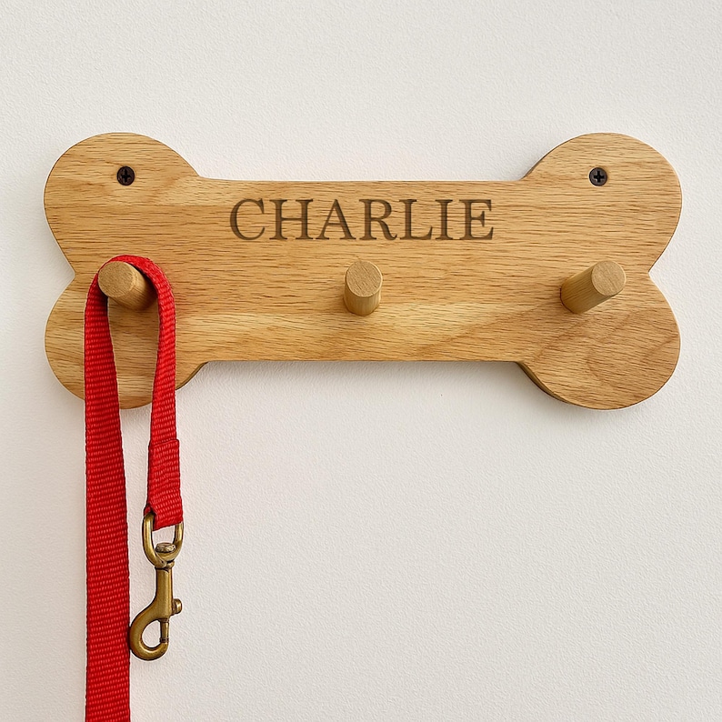 Personalised Dog Lead Holder | Wooden Dog Leash Hanger With 3 Hooks ...