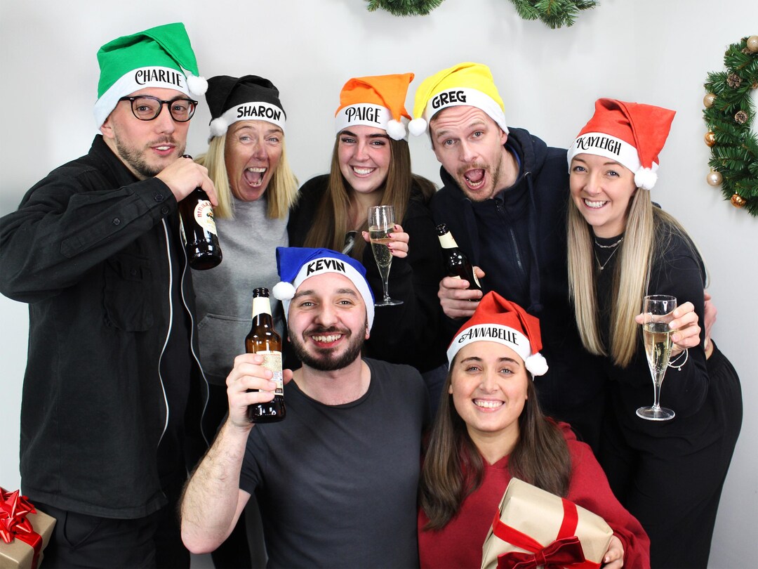 Personalised Santa Hat With Any Name, Colourful Adult Christmas Hats ...