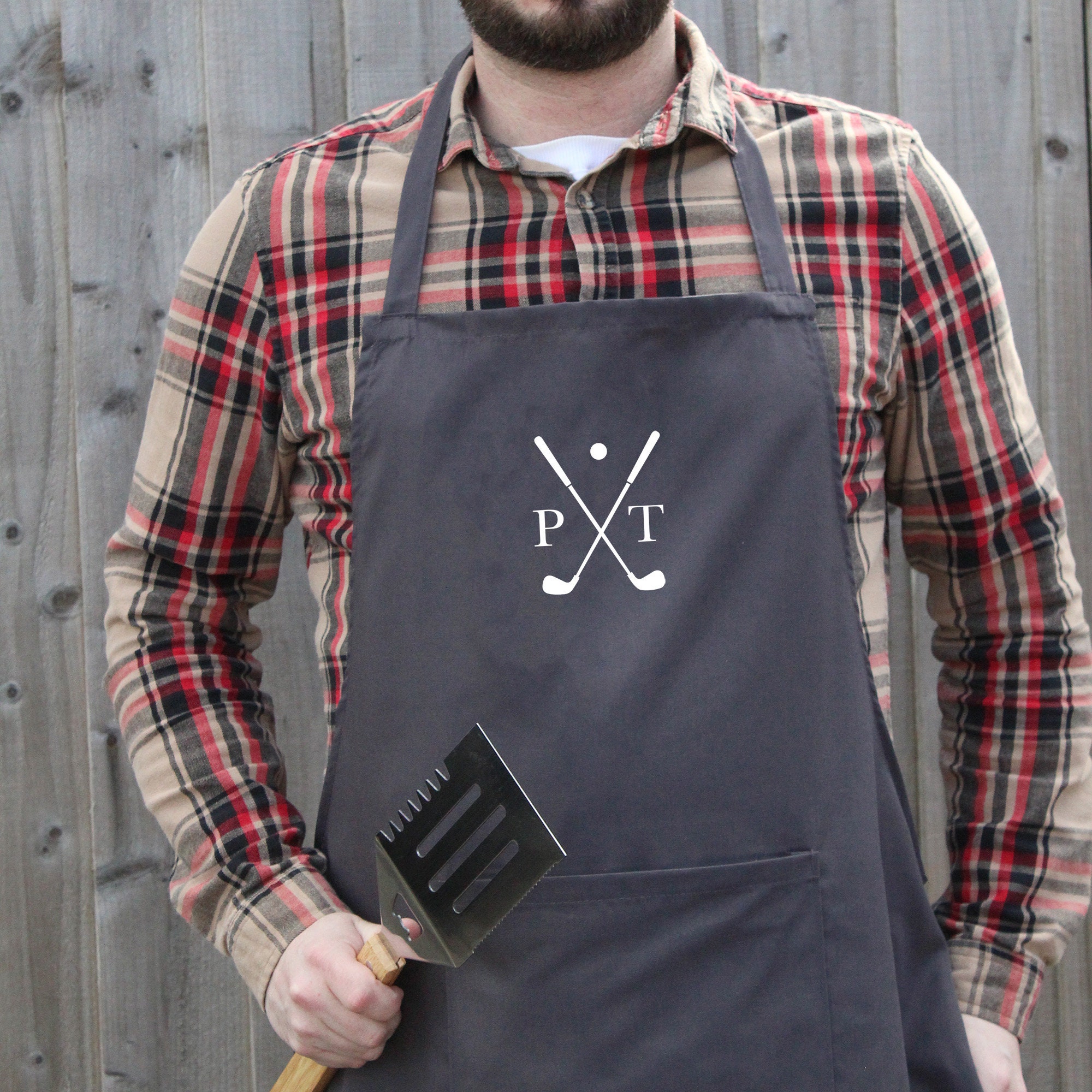 Black Dad’s Cooking Apron, Personalised Monogram Apron With Crossed ...