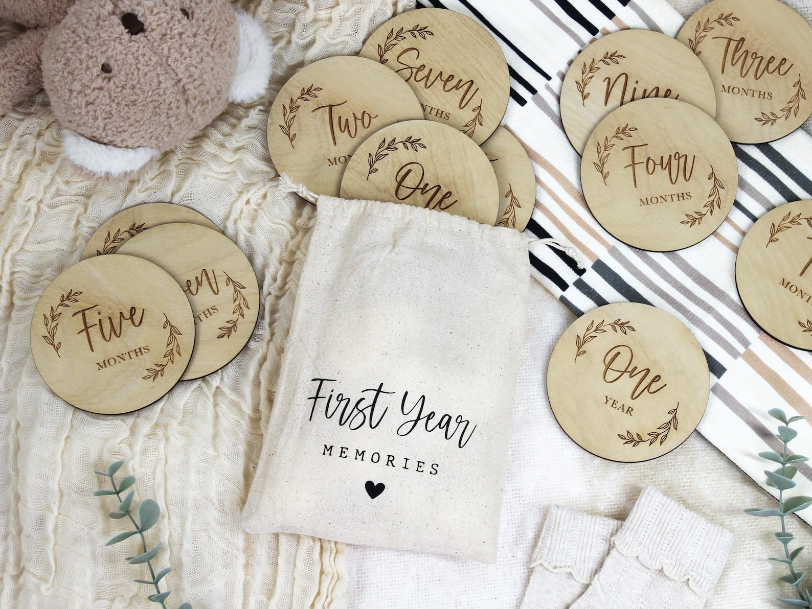 Floral Wooden Milestone Discs, Photo Prop Plaque Baby Shower Gift, Baby ...