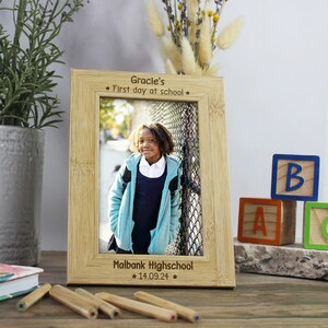First Day at School Photo Frame, Personalised Wooden School Photo ...