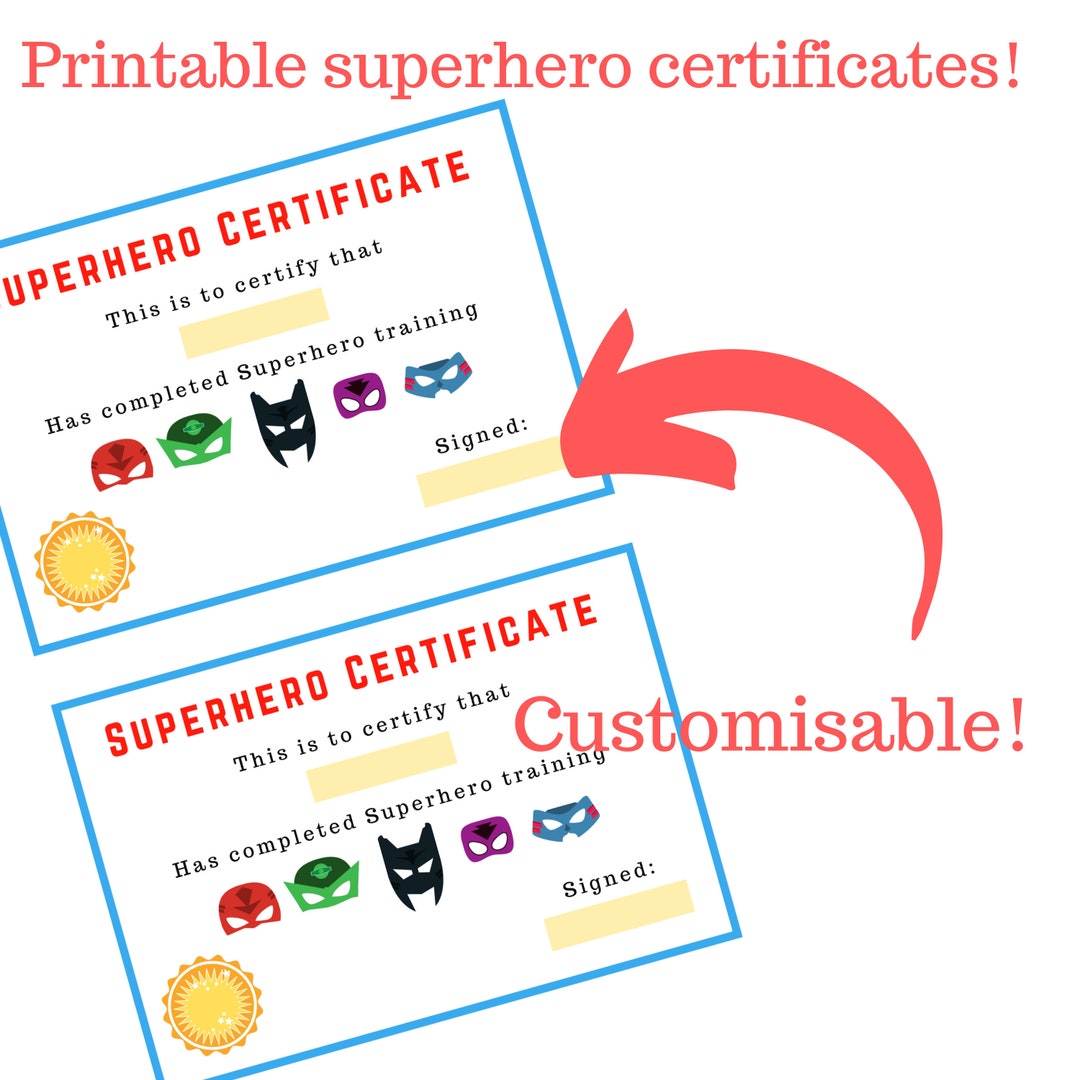 Customisable Superhero Training Certificate Childrens Party Kids ...