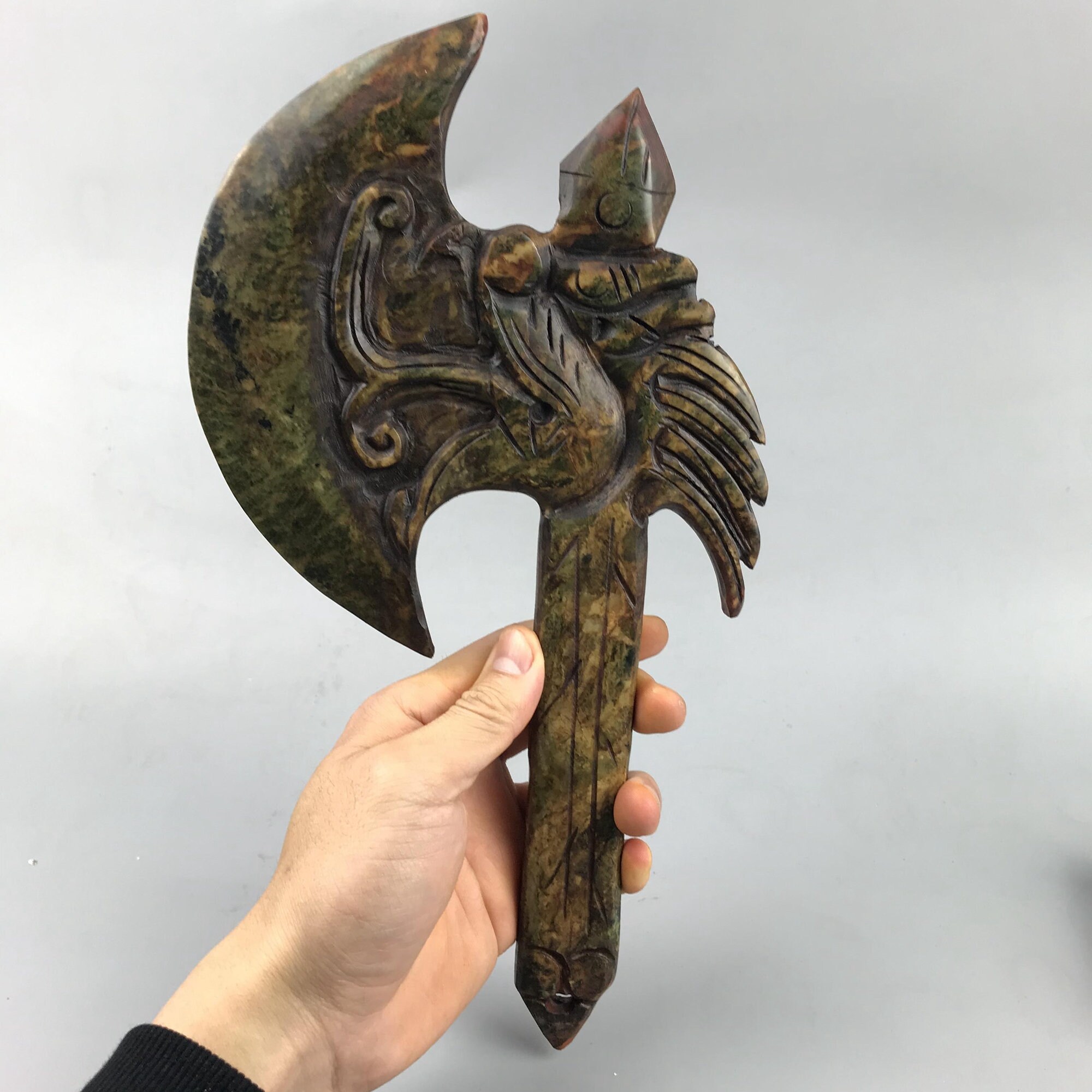 Natural jade pure hand carved dragon axe | Etsy