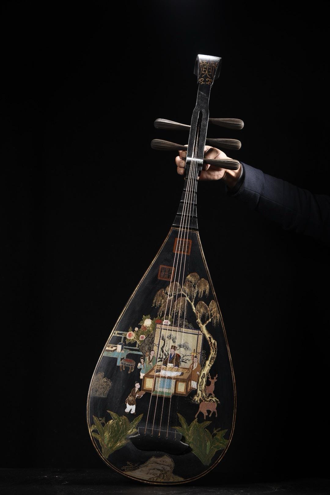 Antique Chinese Pipa, Handcrafted Lacquer Finish, Folk Art Instrument ...