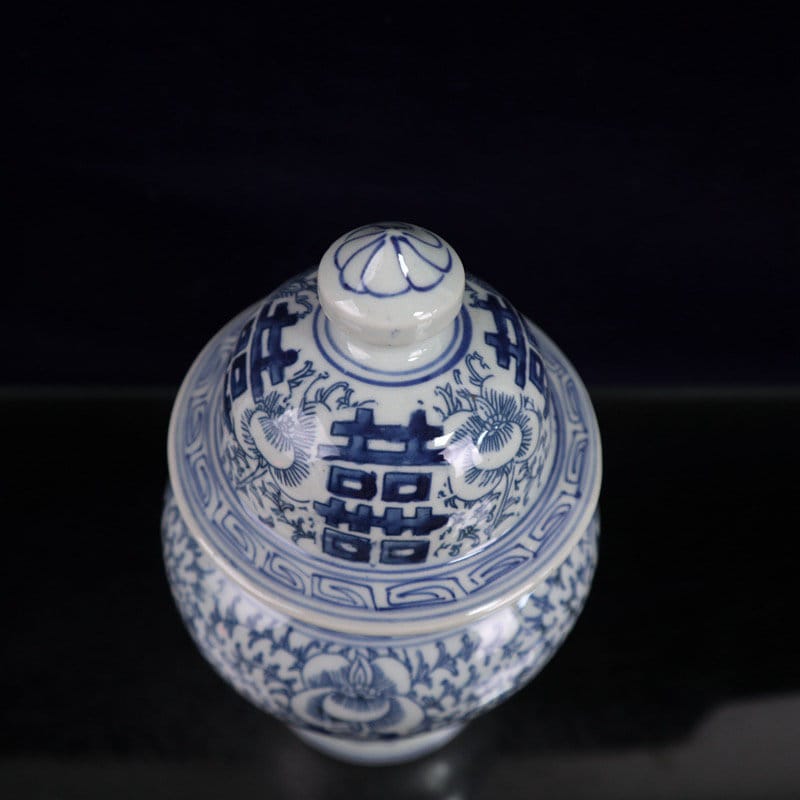 Chinese Antique Blue and White Hand-painted Double Happiness Pattern ...