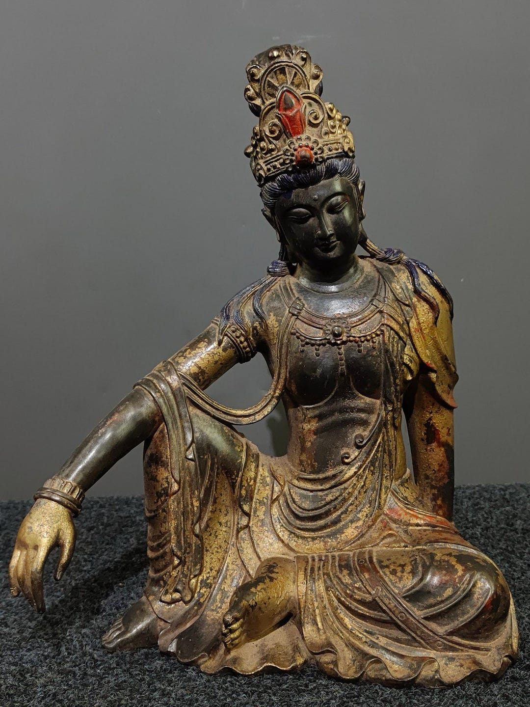 Exquisite and Rare Handmade Antique Chinese Bronze Cinnabar Statue of ...