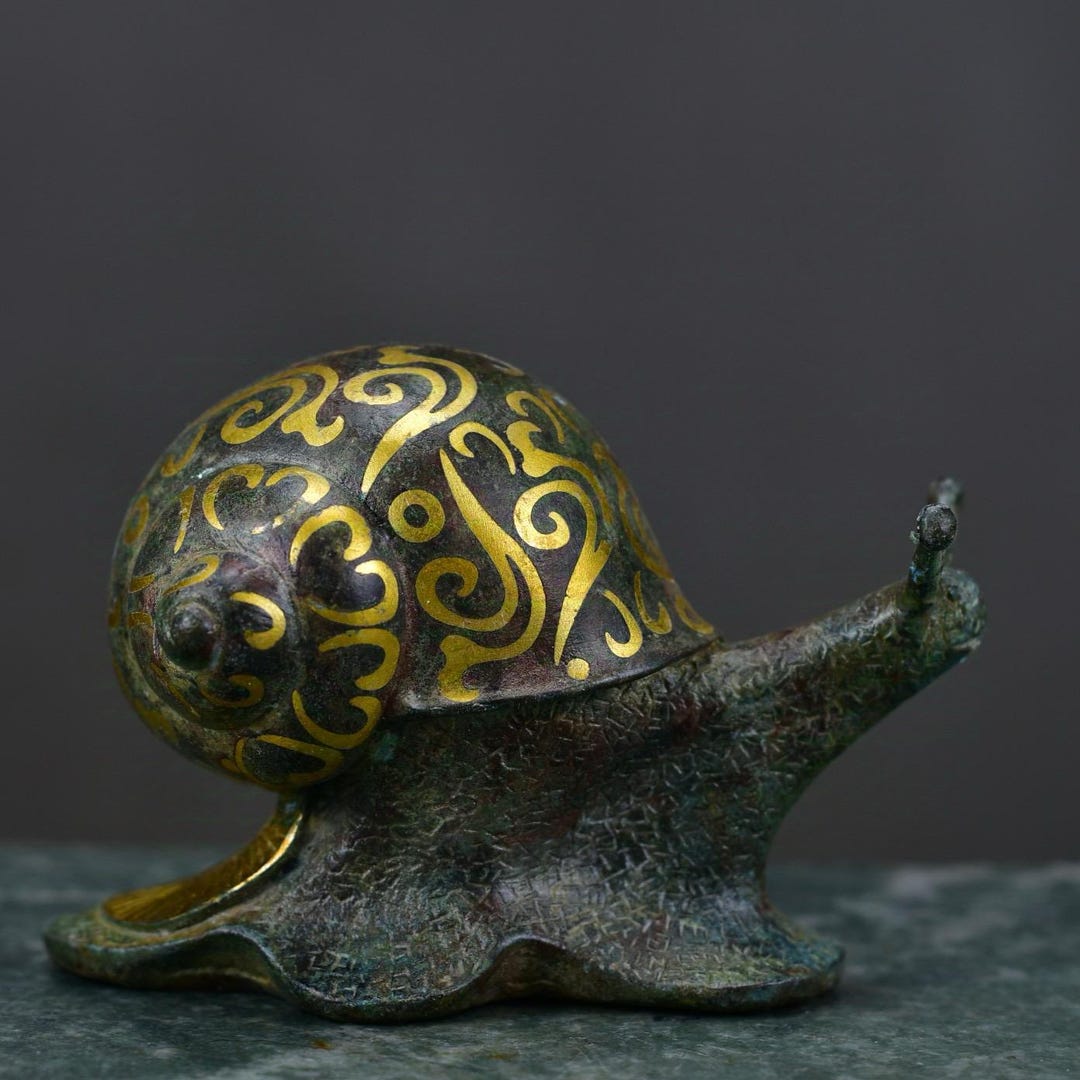 Chinese Antique Pure Hand-made Exquisite Rare Bronze Inlaid Gold Snail ...
