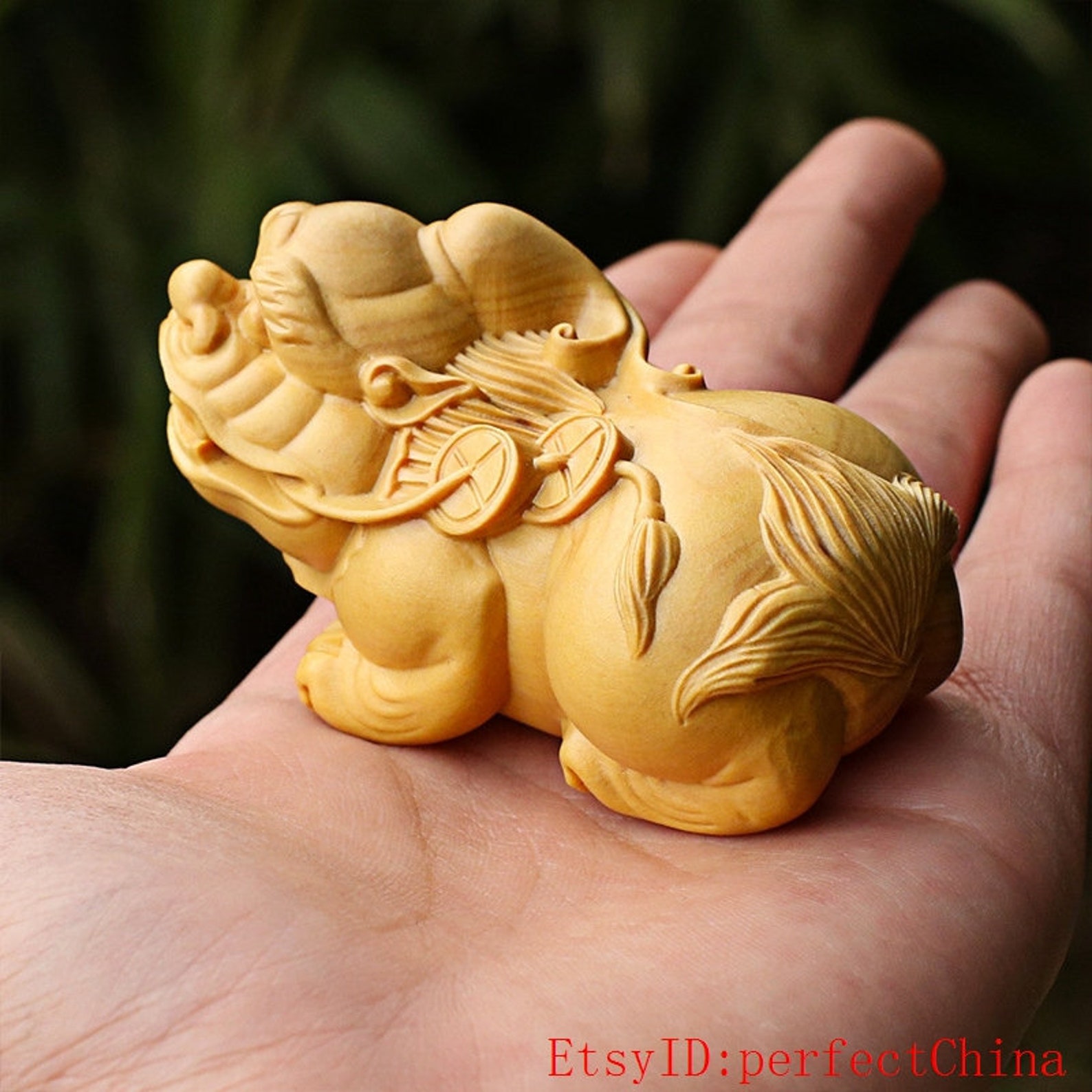 Natural Boxwood Carved Pixiu Pendant by Hand | Etsy