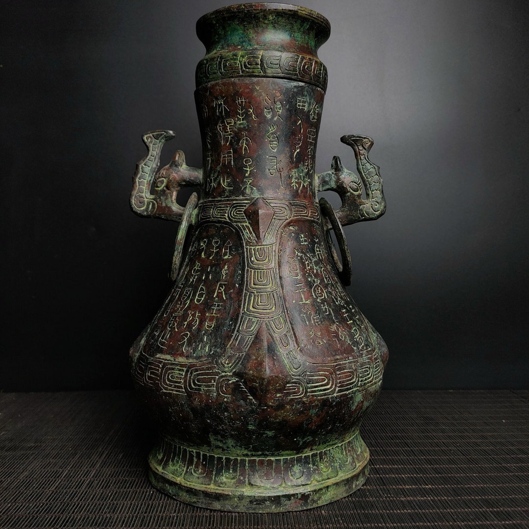 Chinese Antique Collection Exquisite Rare Bronze Inscription Apricot ...