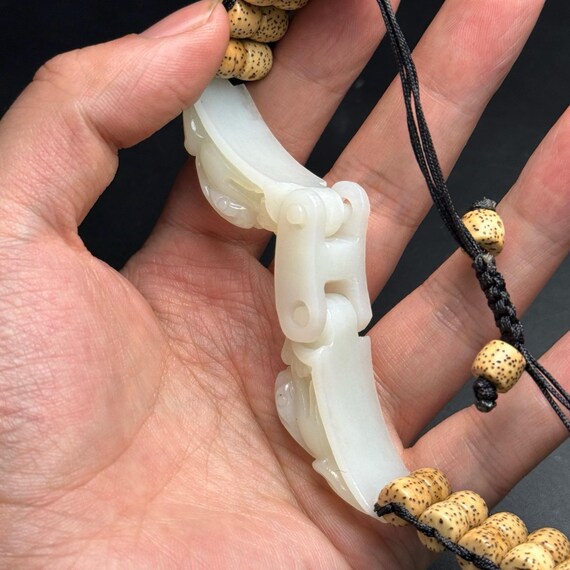 Chinese white jade pure hand-carved exquisite rare do… - Gem