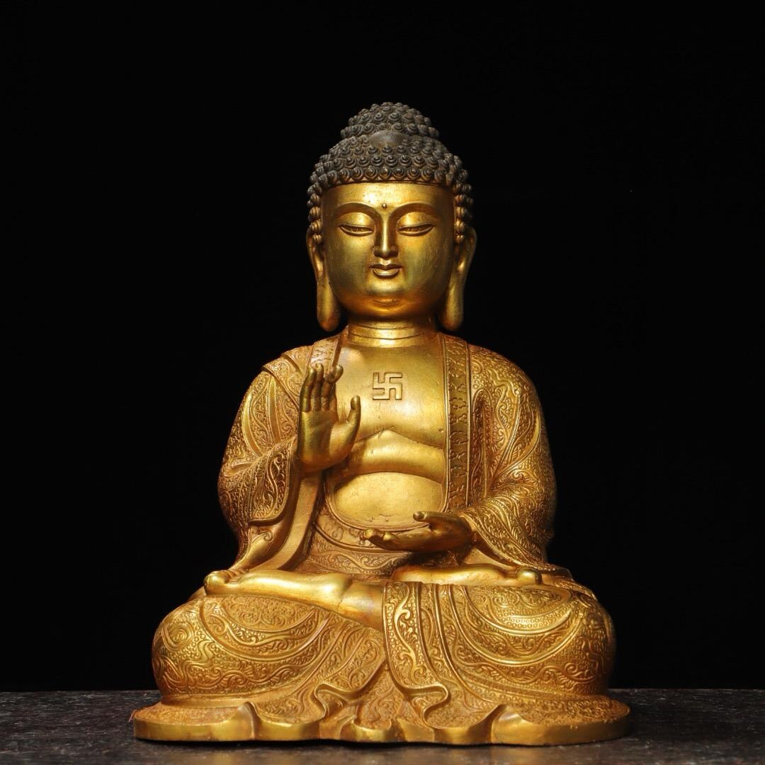 Chinese Antique Handmade Exquisite Rare Pure Copper Gilt Amitabha ...