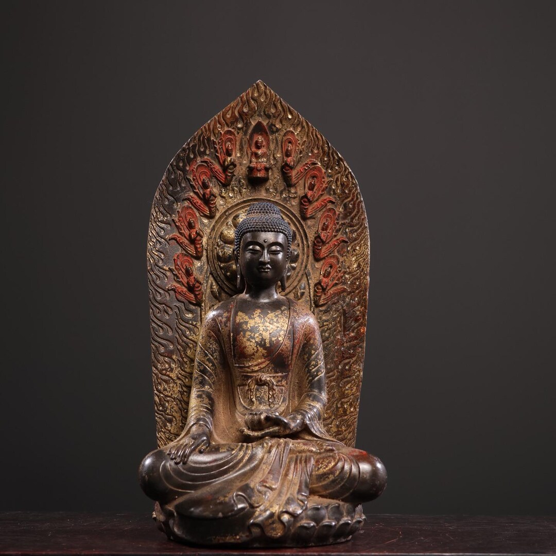 Exquisite and Rare Handmade Antique Chinese Bronze Cinnabar Amitabha ...