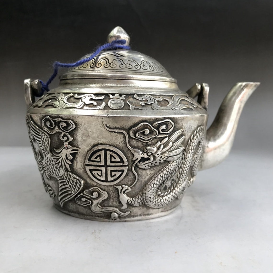 Ancient Tibetan silver wine pot pure hand carved dragon and | Etsy