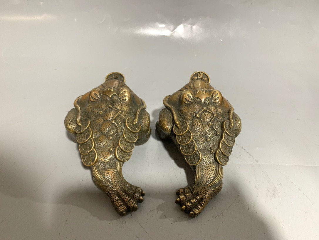 Chinese Antique Pure Copper Three-legged Golden Toad Handmade a Pair of ...
